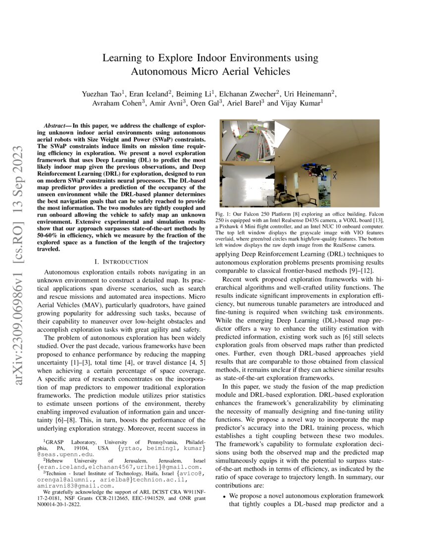 Learning To Explore Indoor Environments Using Autonomous Micro Aerial