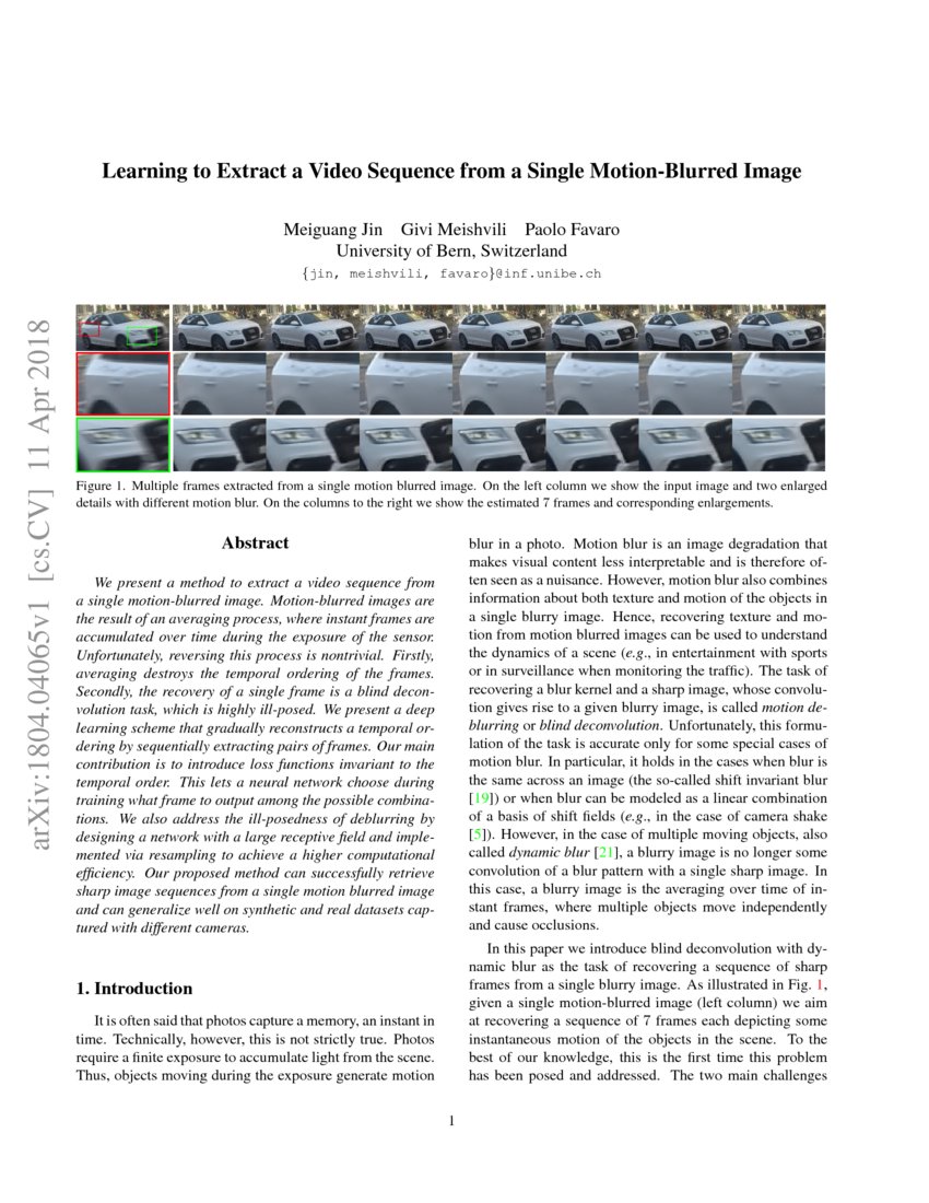 Learning to Extract a Video Sequence from a Single Motion-Blurred Image ...