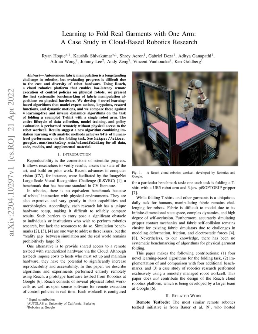 Learning to Fold Real Garments with One Arm: A Case Study in Cloud ...