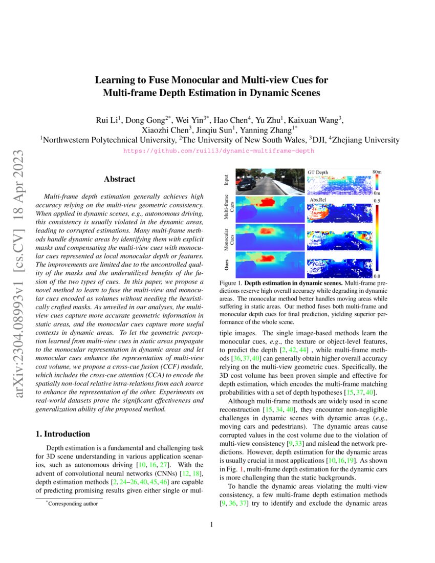 Learning to Fuse Monocular and Multi-view Cues for Multi-frame Depth Estimation in Dynamic ...