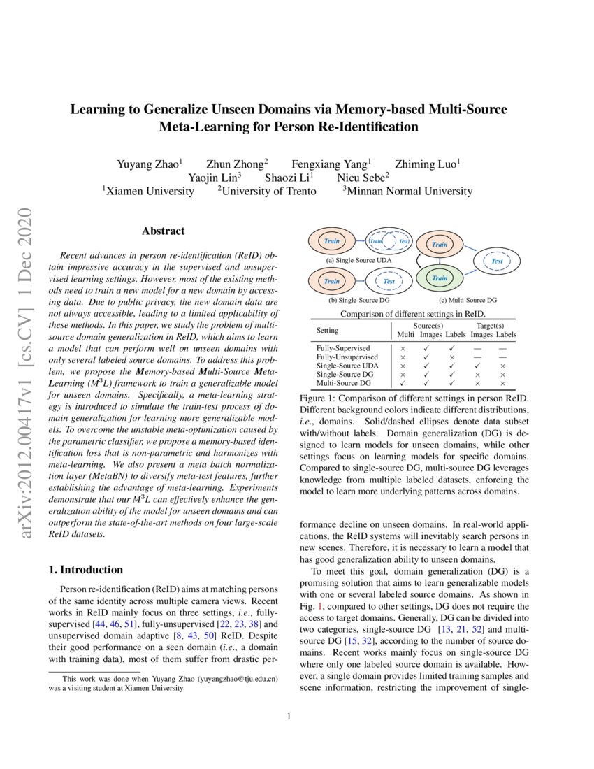 Learning to Generalize Unseen Domains via Memory-based Multi-Source Meta-Learning for Person Re ...
