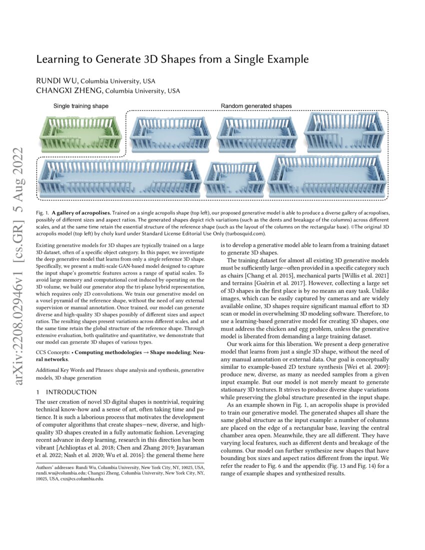 Learning to Generate 3D Shapes from a Single Example | DeepAI