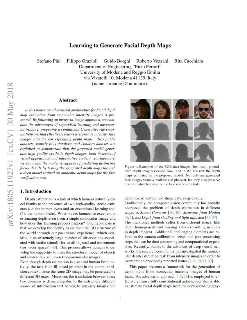 Learning to Generate Facial Depth Maps | DeepAI