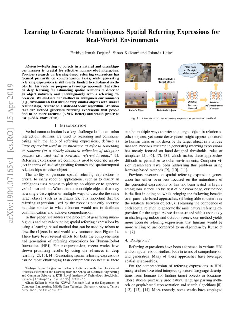 Learning to Generate Unambiguous Spatial Referring Expressions for Real-World Environments | DeepAI