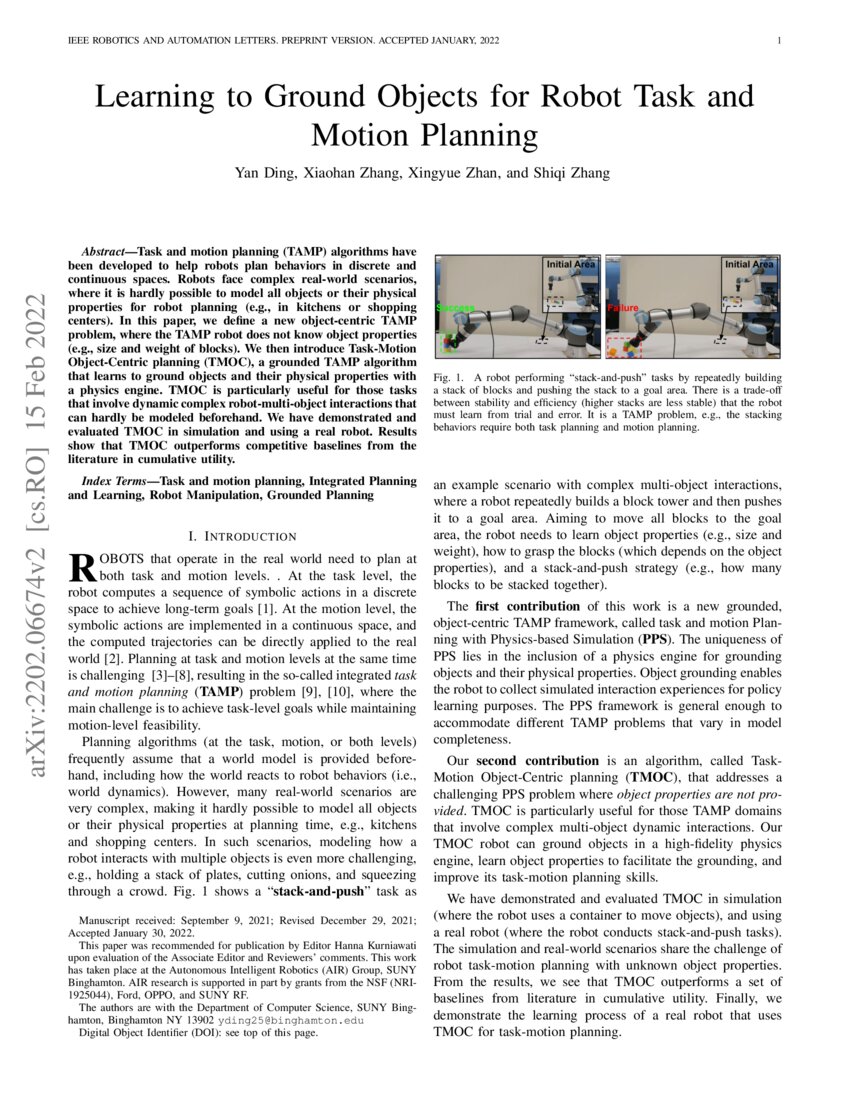 Learning to Ground Objects for Robot Task and Motion Planning | DeepAI