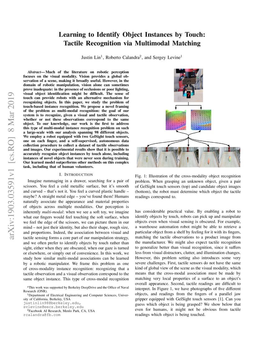 Learning To Identify Object Instances By Touch Tactile Recognition Via