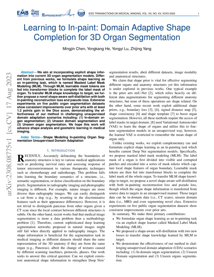 Learning to In-paint: Domain Adaptive Shape Completion for 3D Organ Segmentation | DeepAI
