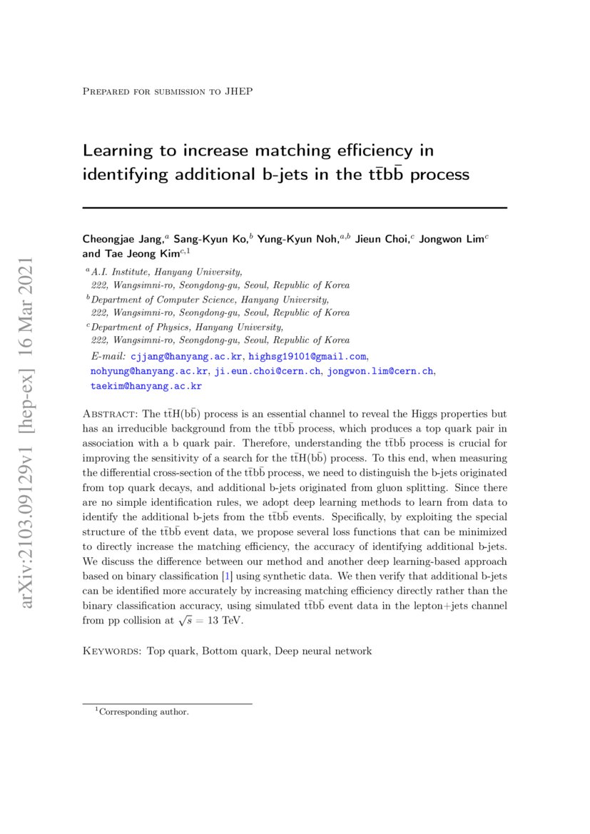 Learning to increase matching efficiency in identifying additional b-jets in the tt̅bb̅ process ...