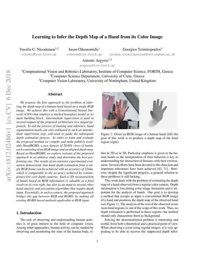 Learning to Infer the Depth Map of a Hand from its Color Image | DeepAI