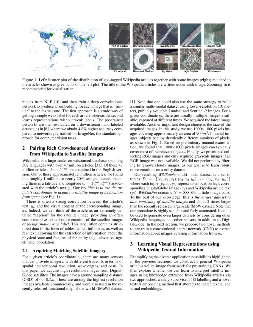 Learning to Interpret Satellite Images in Global Scale Using Wikipedia | DeepAI