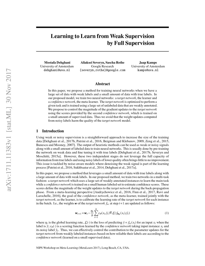 Learning to Learn from Weak Supervision by Full Supervision | DeepAI