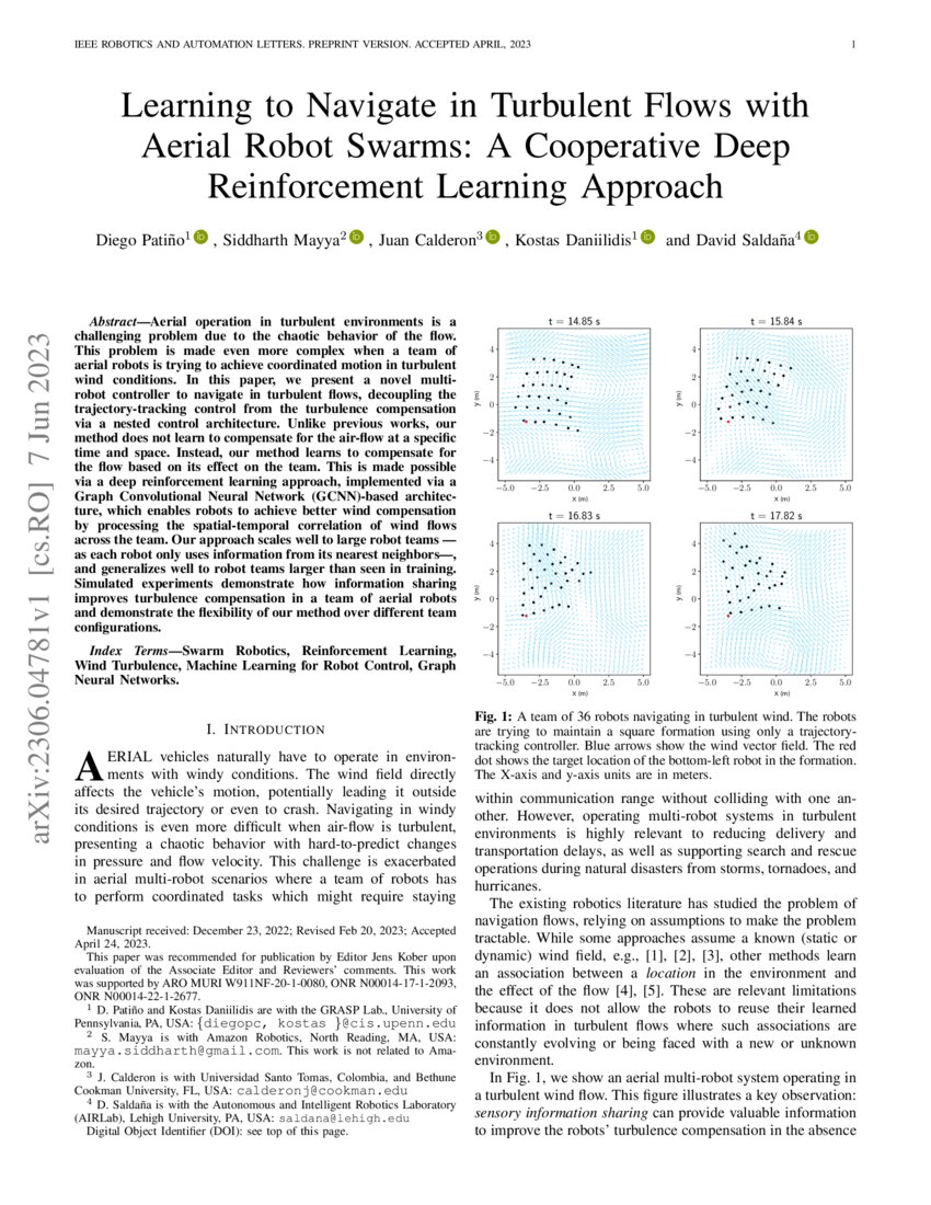 Learning To Navigate In Turbulent Flows With Aerial Robot Swarms A Cooperative Deep