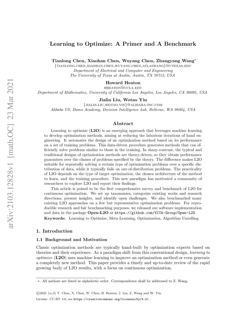 Learning to Optimize: A Primer and A Benchmark | DeepAI