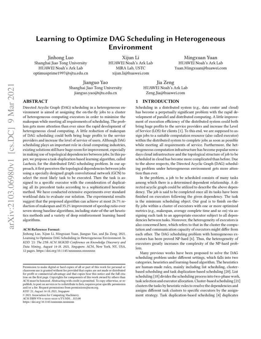 Learning To Optimize Dag Scheduling In Heterogeneous Environment Deepai