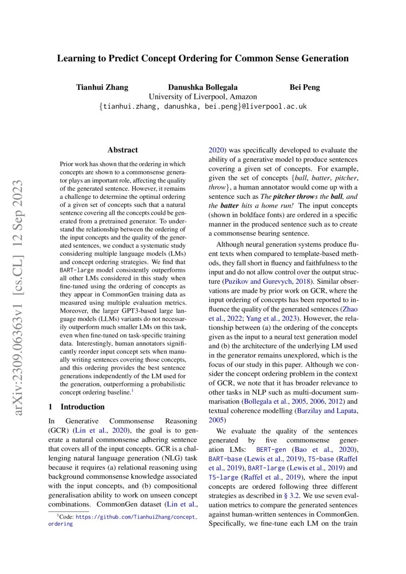 Learning to Predict Concept Ordering for Common Sense Generation | DeepAI