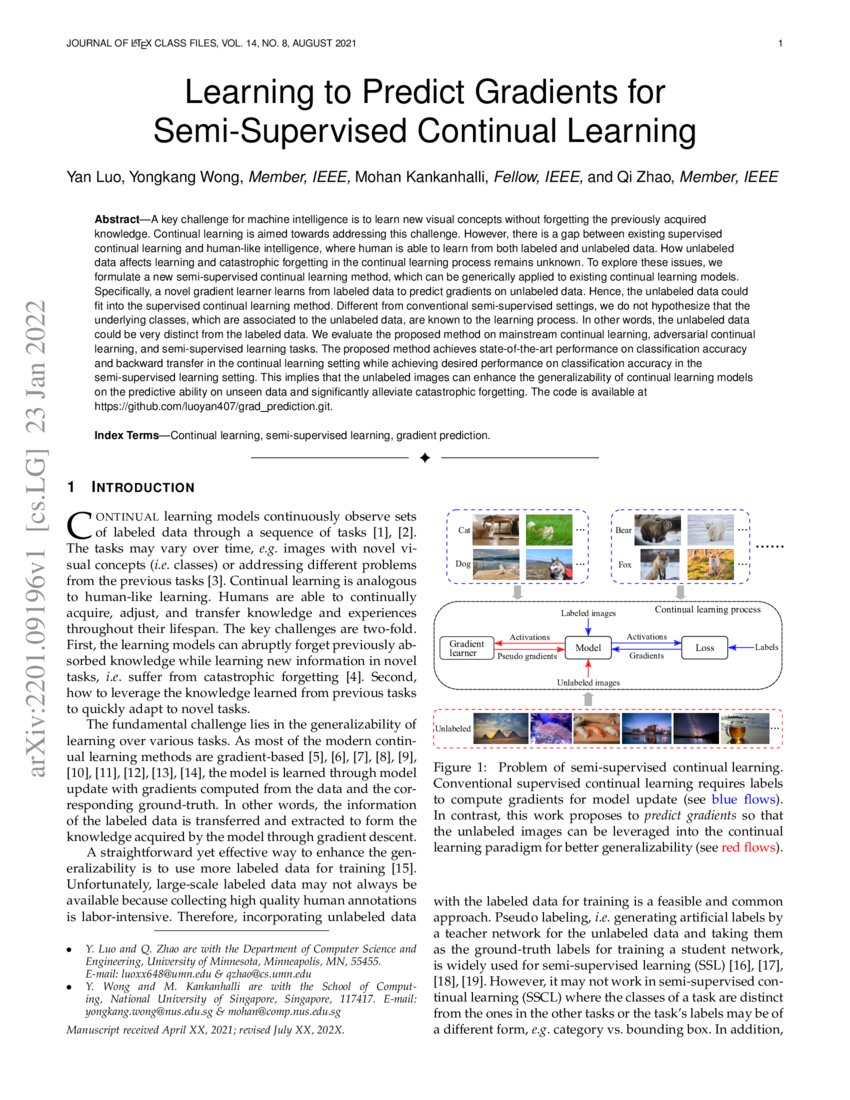 Learning to Predict Gradients for Semi-Supervised Continual Learning | DeepAI