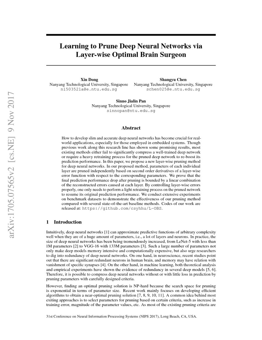Learning to Prune Deep Neural Networks via Layer-wise Optimal Brain Surgeon | DeepAI
