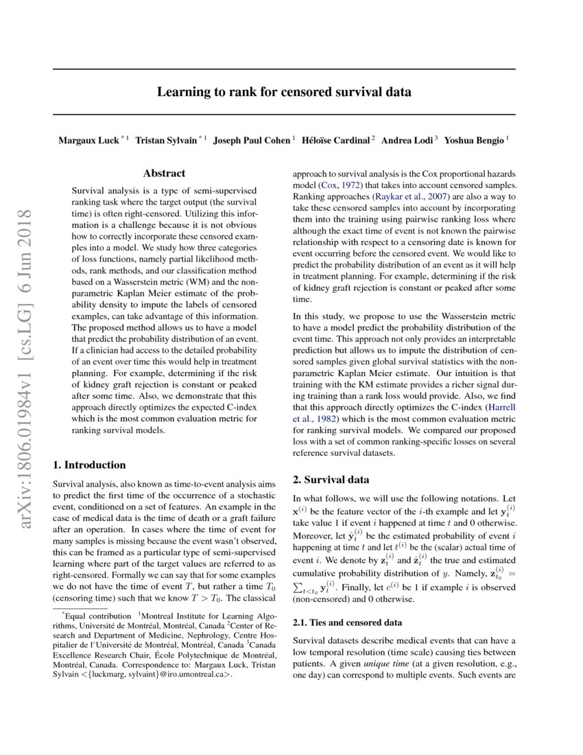 Learning To Rank For Censored Survival Data Deepai