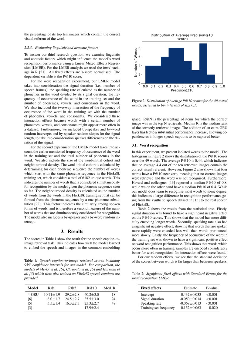 Learning to Recognise Words using Visually Grounded Speech | DeepAI