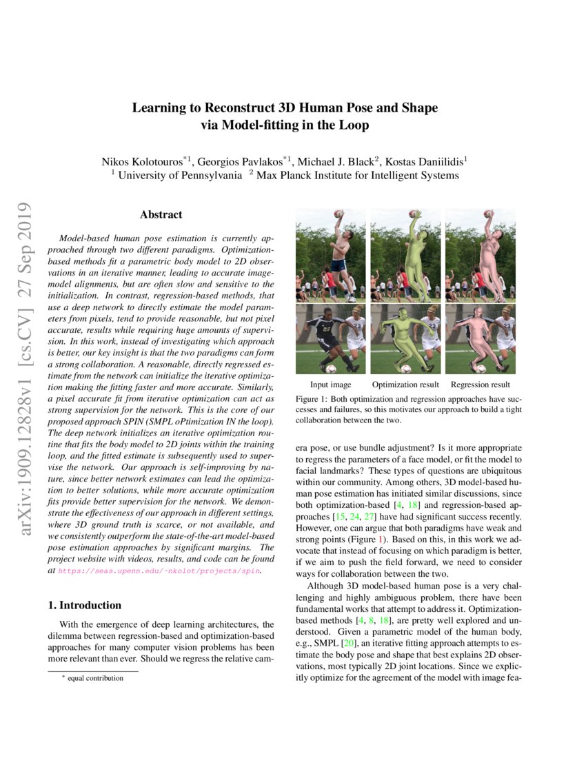 Learning To Reconstruct 3d Human Pose And Shape Via Model Fitting In The Loop Deepai