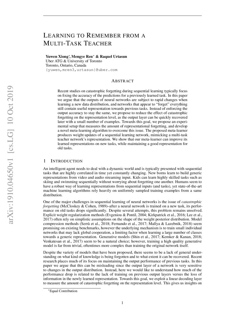 Learning to Remember from a Multi-Task Teacher | DeepAI