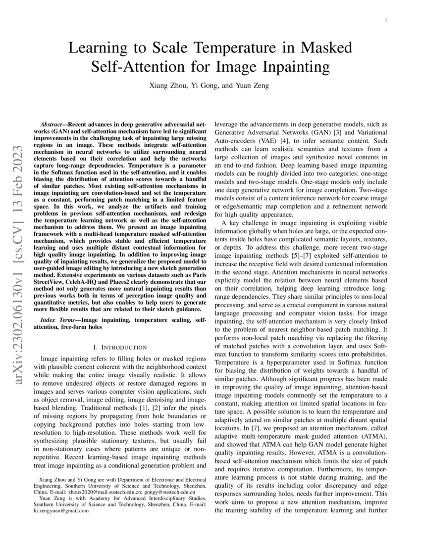 Learning to Scale Temperature in Masked Self-Attention for Image Inpainting | DeepAI