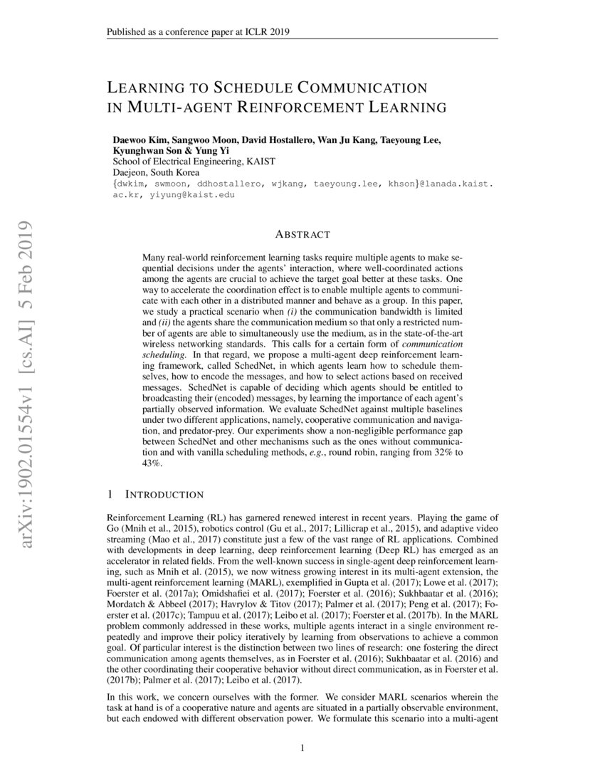 Learning to Schedule Communication in Multi-agent Reinforcement ...