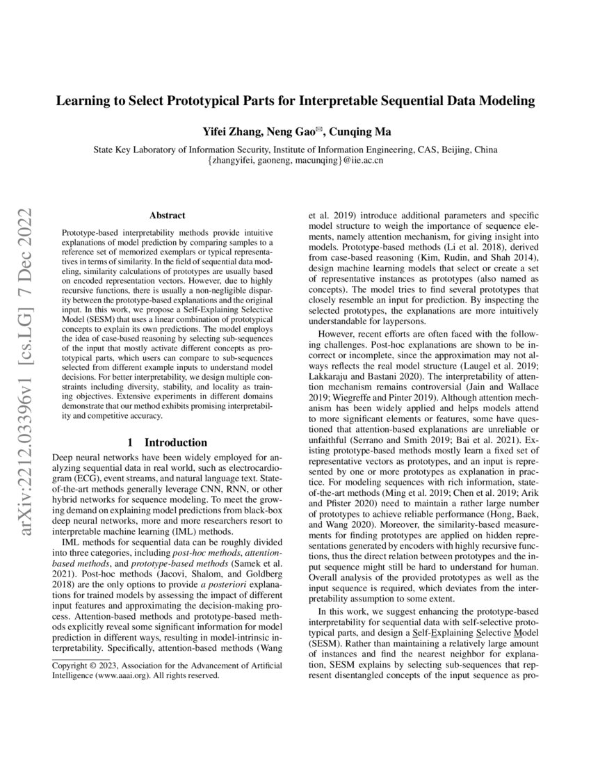 Learning To Select Prototypical Parts For Interpretable Sequential Data Modeling Deepai