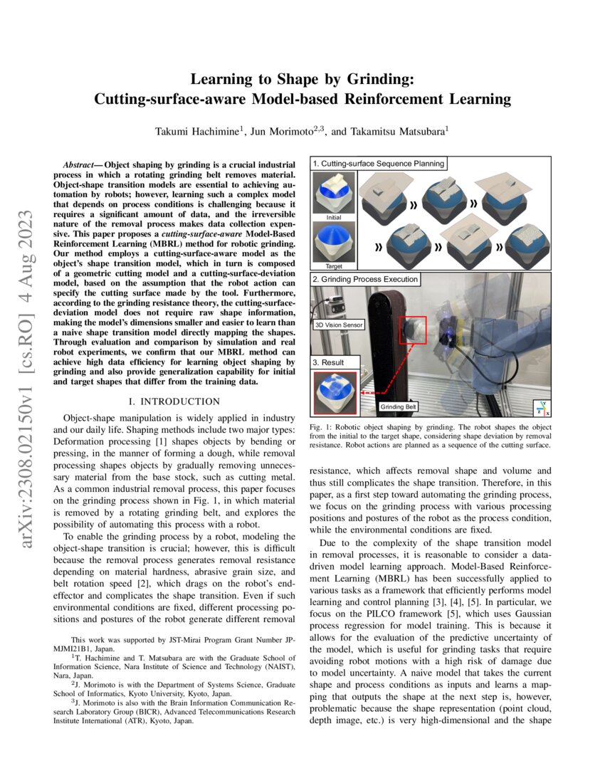 Learning To Shape By Grinding Cutting Surface Aware Model Based Reinforcement Learning Deepai