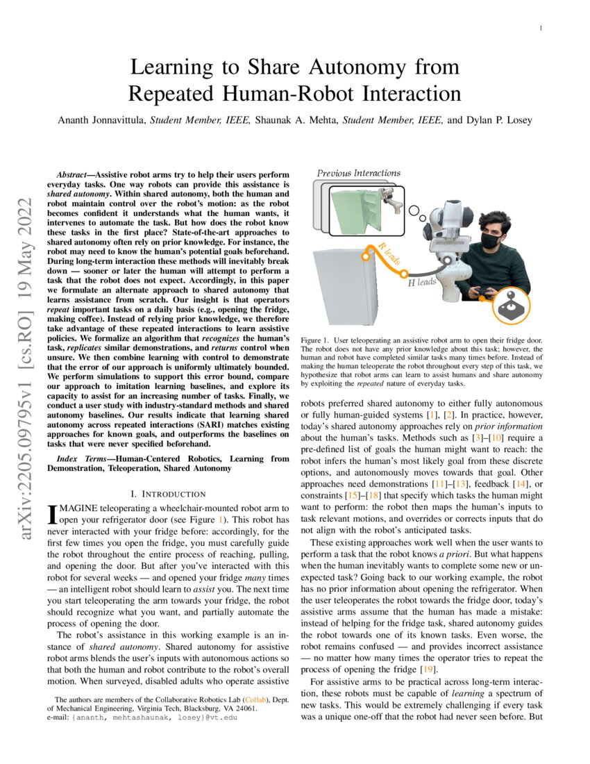 Learning to Share Autonomy from Repeated Human-Robot Interaction | DeepAI