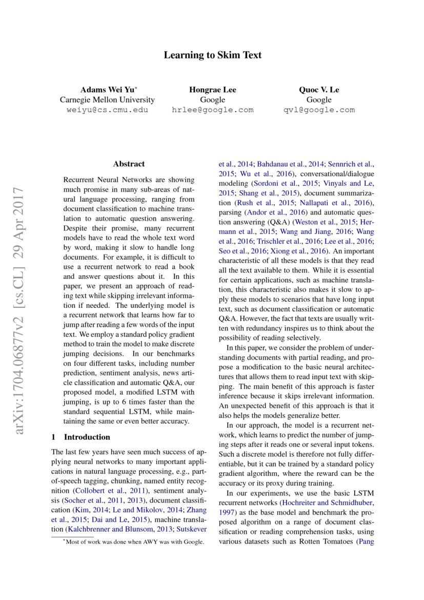 Learning to Skim Text | DeepAI