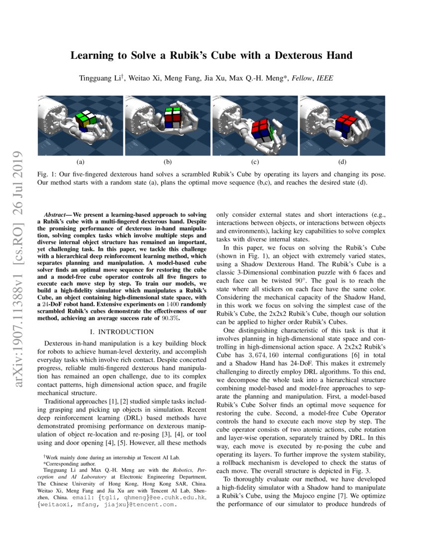 Learning to Solve a Rubik's Cube with a Dexterous Hand | DeepAI