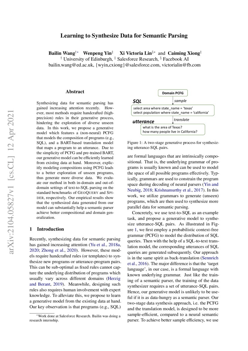 Learning To Synthesize Data For Semantic Parsing Deepai