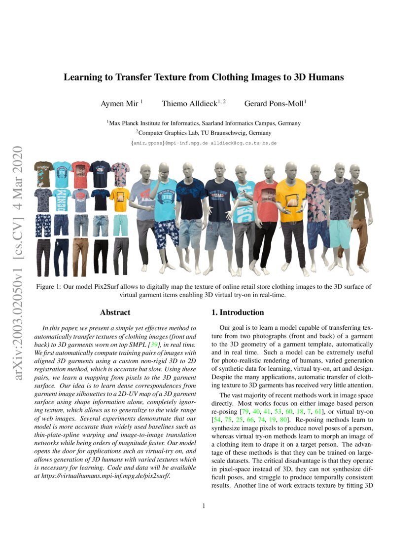 Learning to Transfer Texture from Clothing Images to 3D Humans | DeepAI