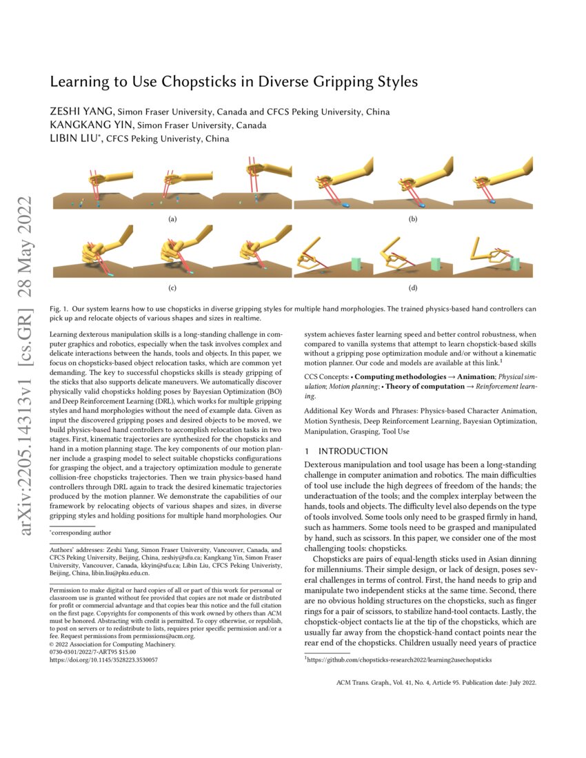 Learning to Use Chopsticks in Diverse Gripping Styles | DeepAI