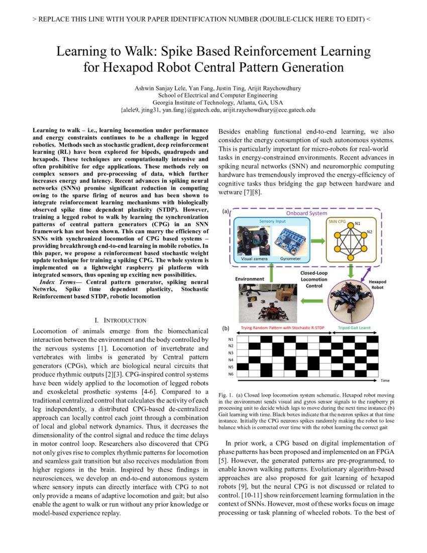 Learning to Walk: Spike Based Reinforcement Learning for Hexapod Robot ...