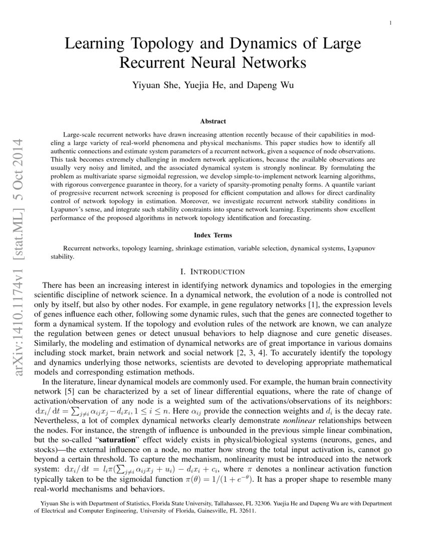 Learning Topology and Dynamics of Large Recurrent Neural Networks | DeepAI