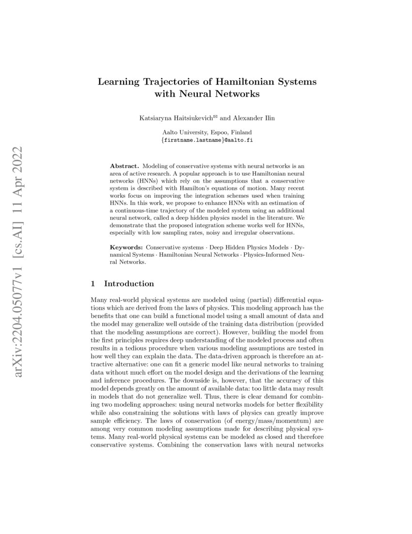 Learning Trajectories of Hamiltonian Systems with Neural Networks | DeepAI