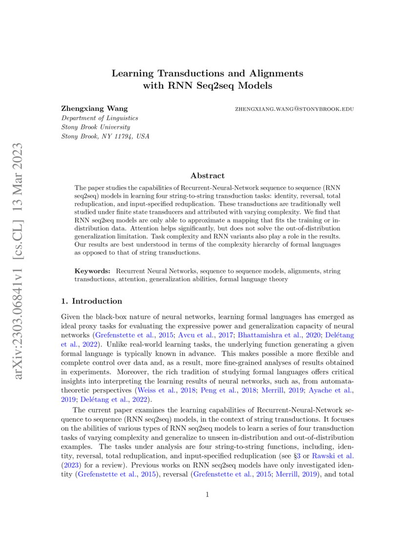 Learning Transductions and Alignments with RNN Seq2seq Models | DeepAI