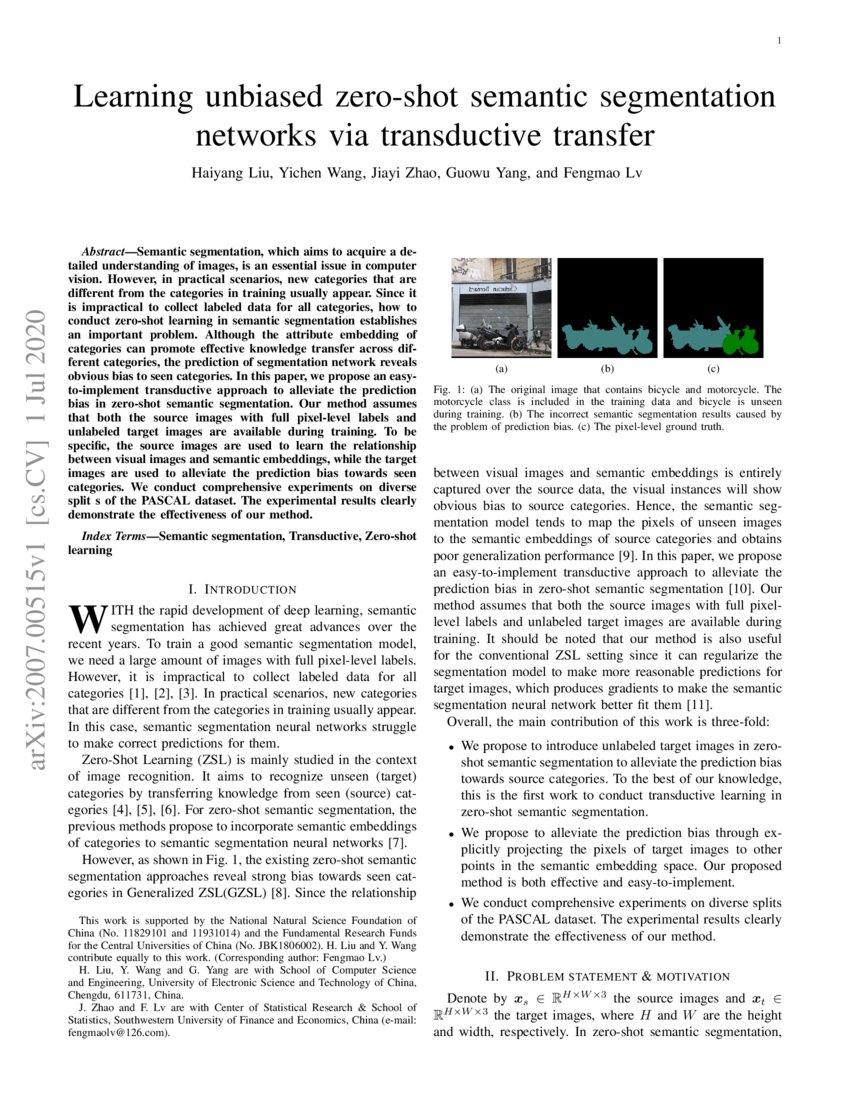 Learning unbiased zero-shot semantic segmentation networks via transductive transfer | DeepAI