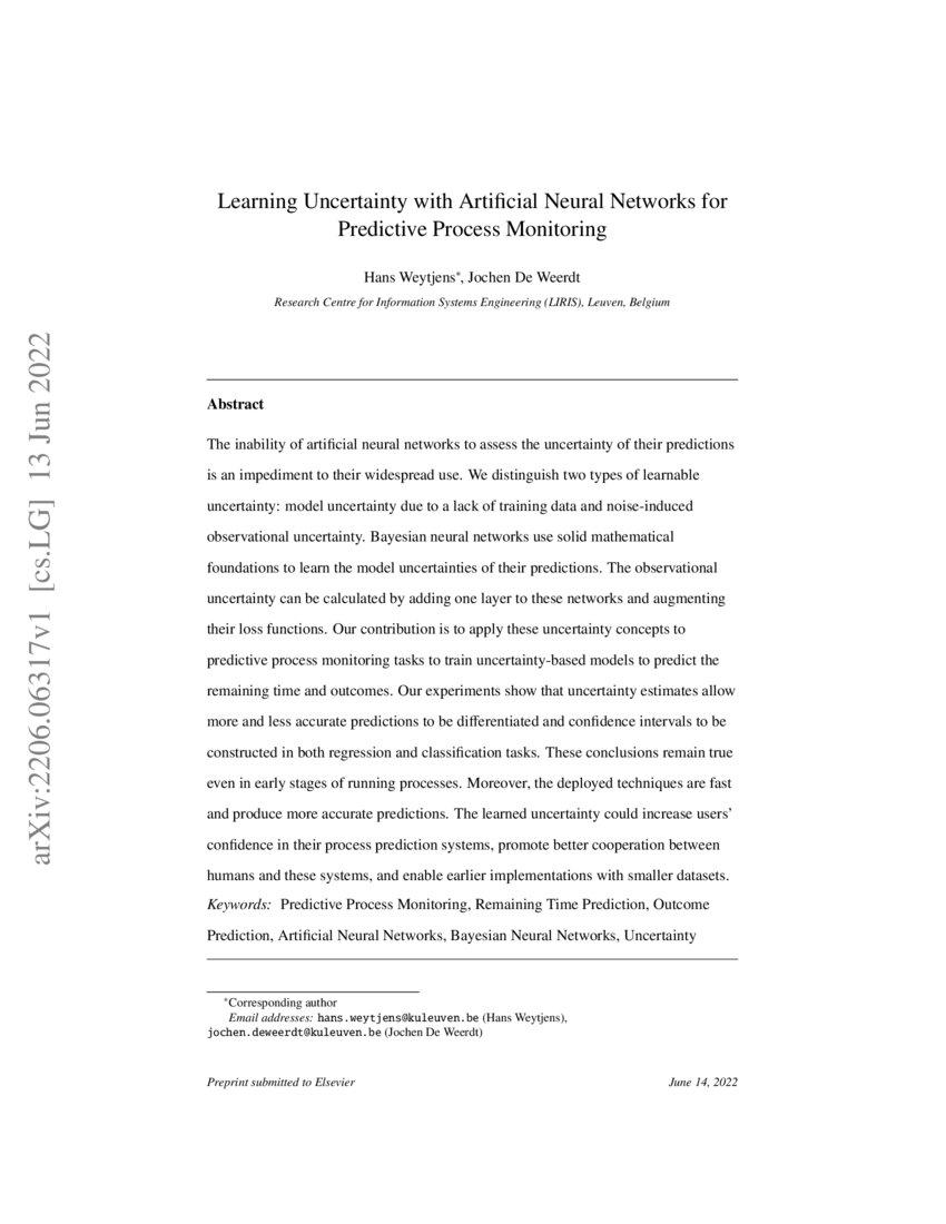 Learning Uncertainty with Artificial Neural Networks for Improved Predictive Process Monitoring ...