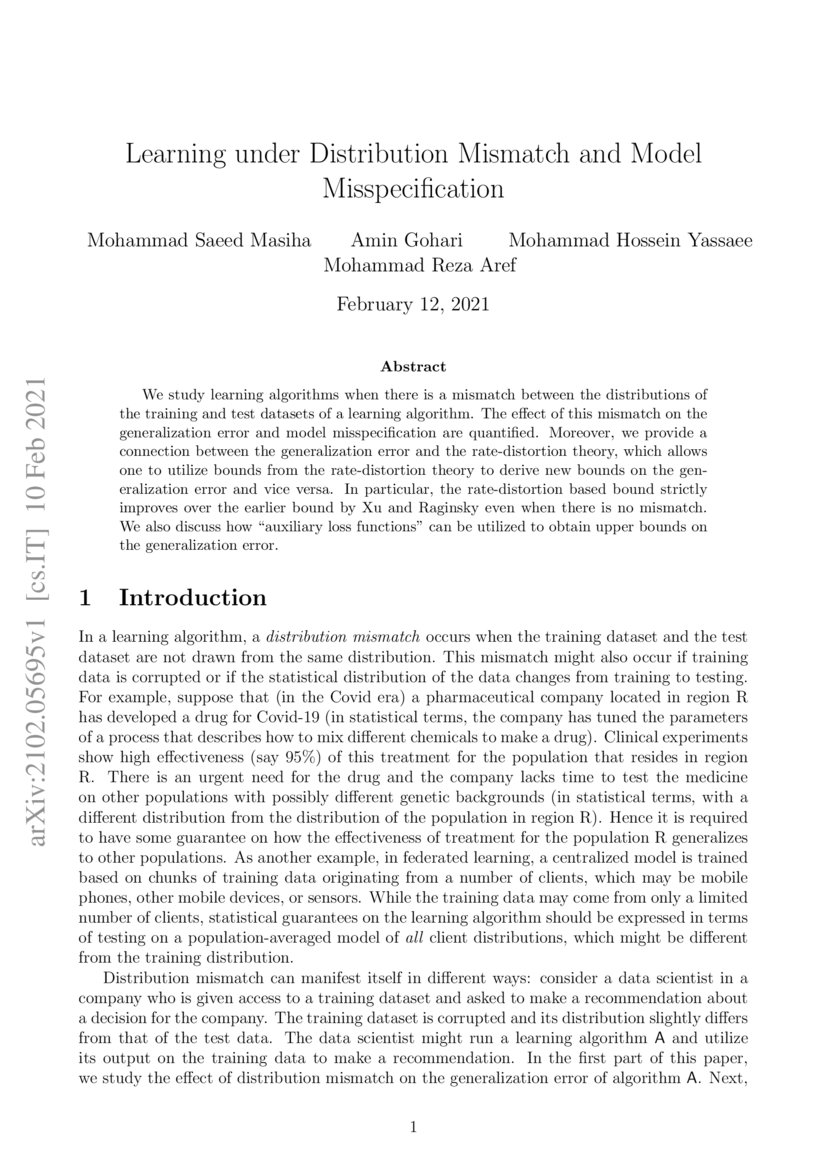 Learning under Distribution Mismatch and Model Misspecification | DeepAI