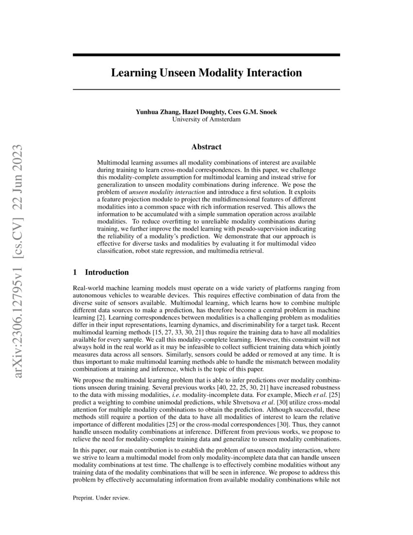 Learning Unseen Modality Interaction | DeepAI