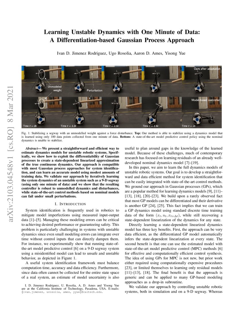 Learning Unstable Dynamics with One Minute of Data: A Differentiation-based Gaussian Process ...