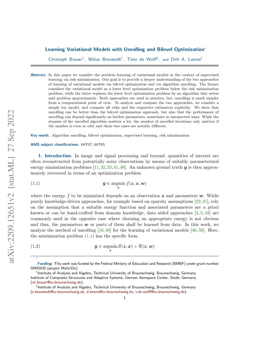 Learning Variational Models with Unrolling and Bilevel Optimization | DeepAI