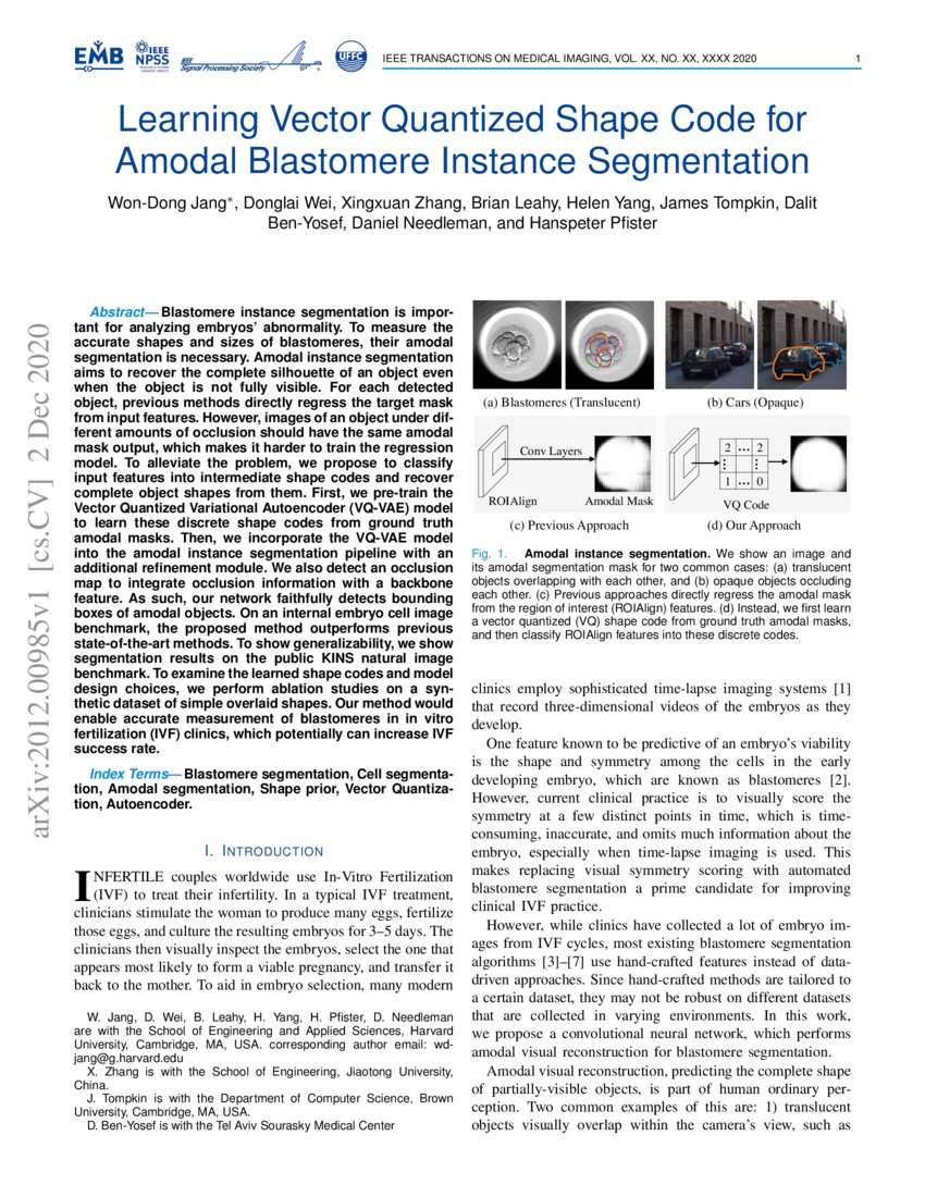 Learning Vector Quantized Shape Code For Amodal Blastomere Instance Segmentation Deepai