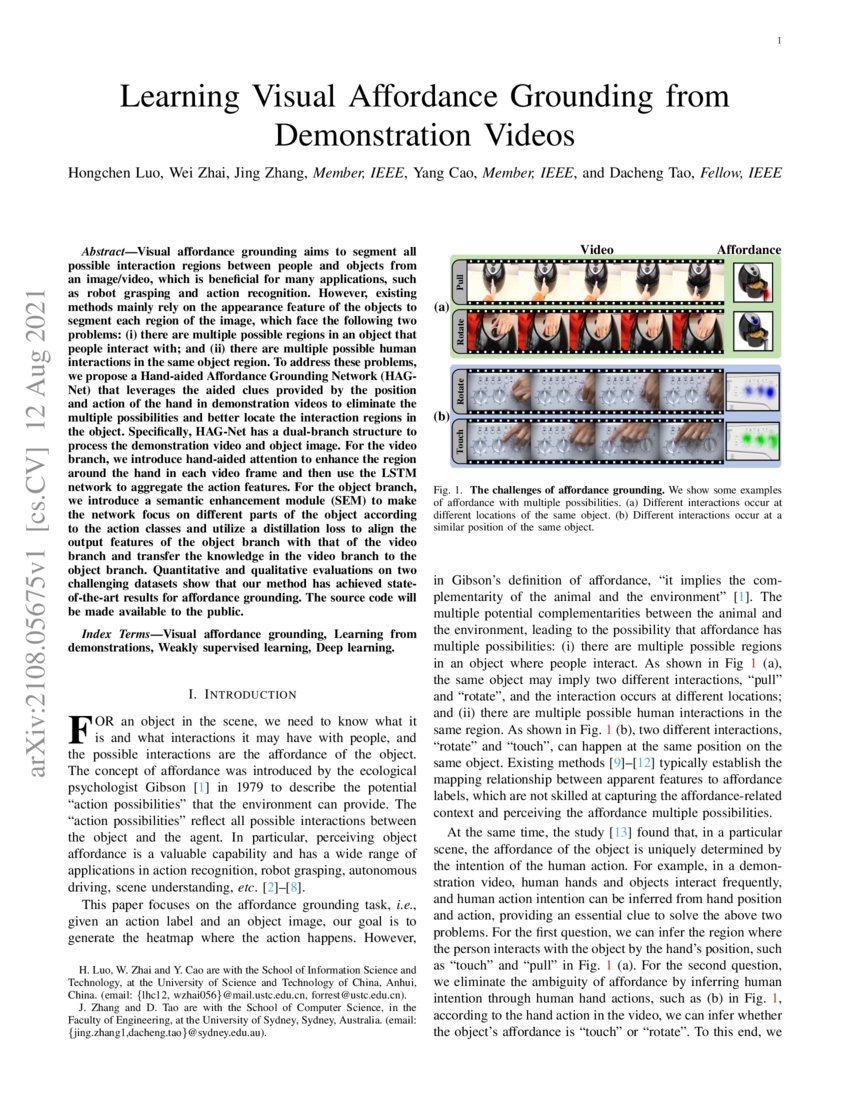 Learning Visual Affordance Grounding from Demonstration Videos | DeepAI