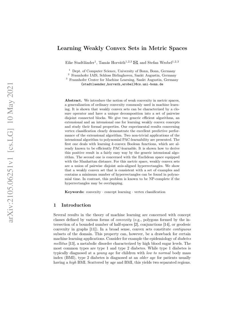 Learning Weakly Convex Sets in Metric Spaces | DeepAI
