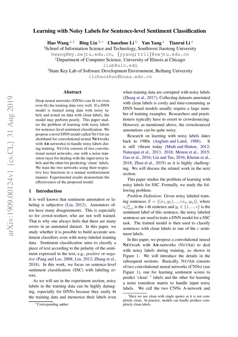 Learning With Noisy Labels For Sentence Level Sentiment Classification Deepai