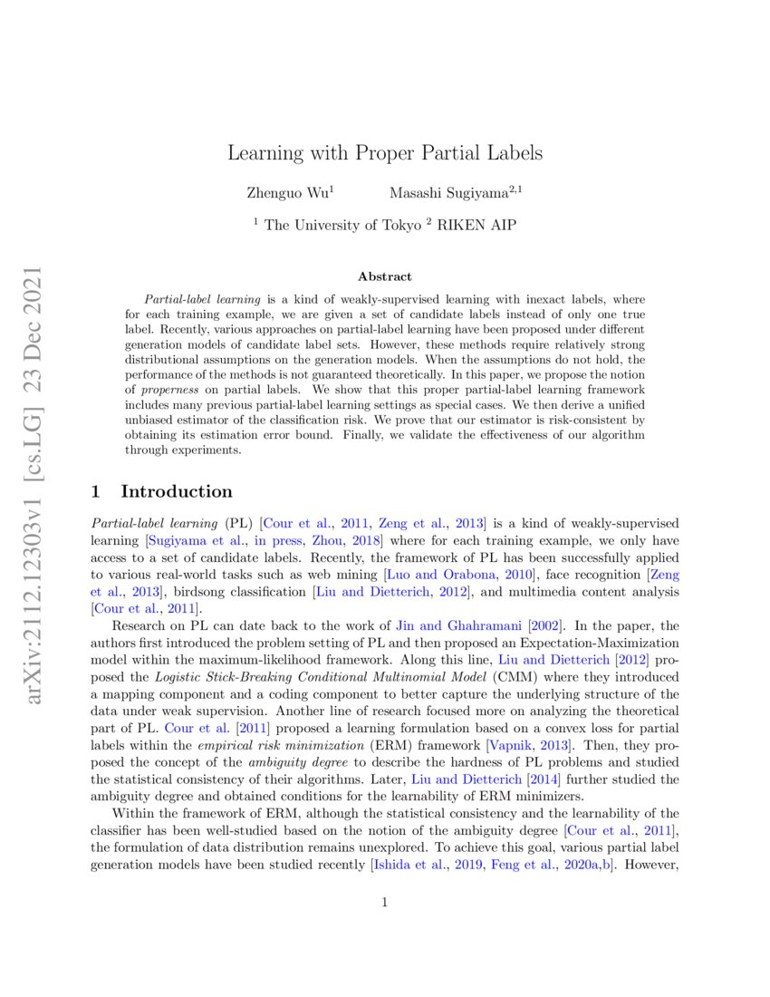 Learning with Proper Partial Labels | DeepAI